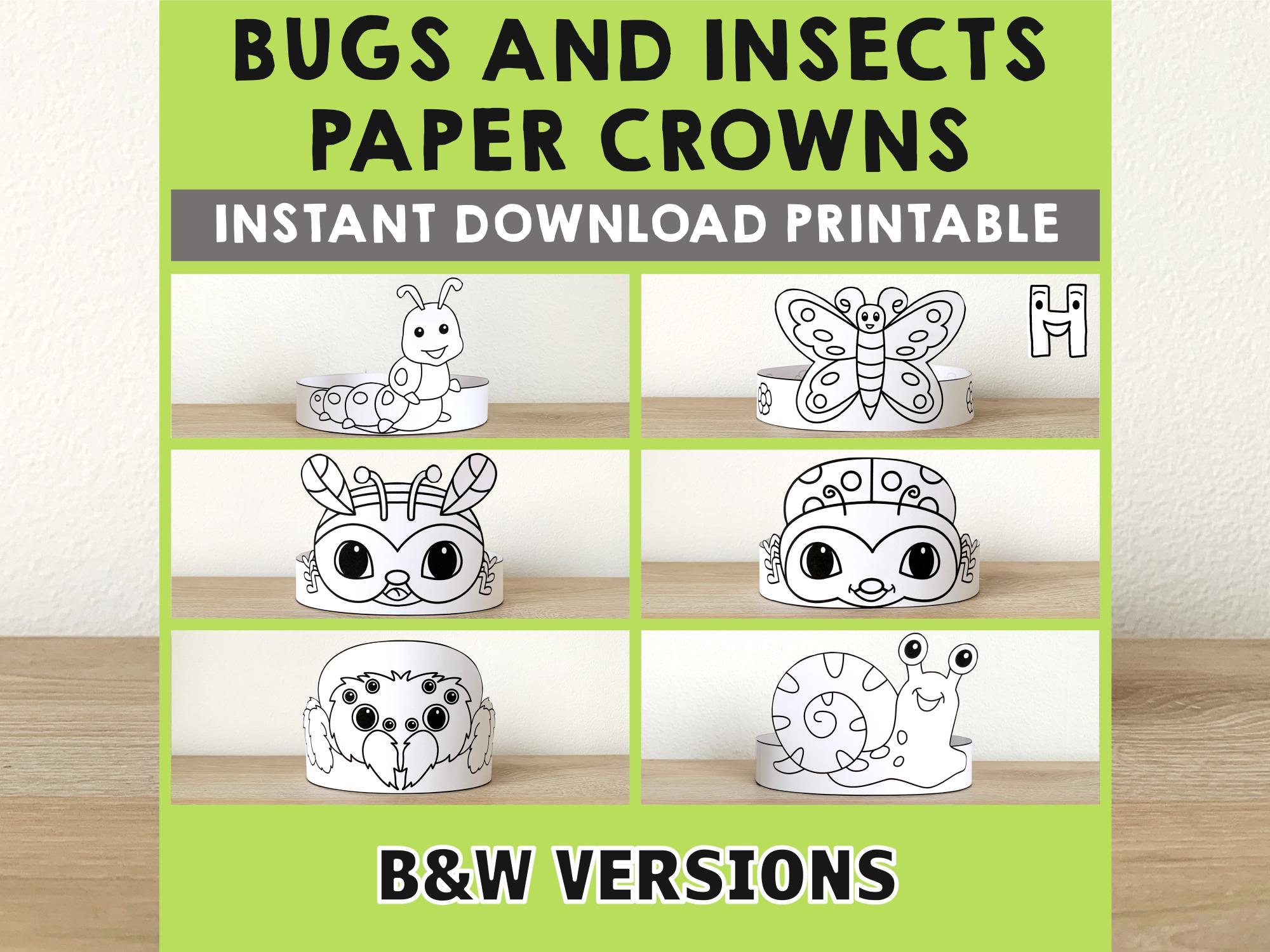 Insectos, coronas de papel, mariposas, orugas, mariquitas, abejas ...