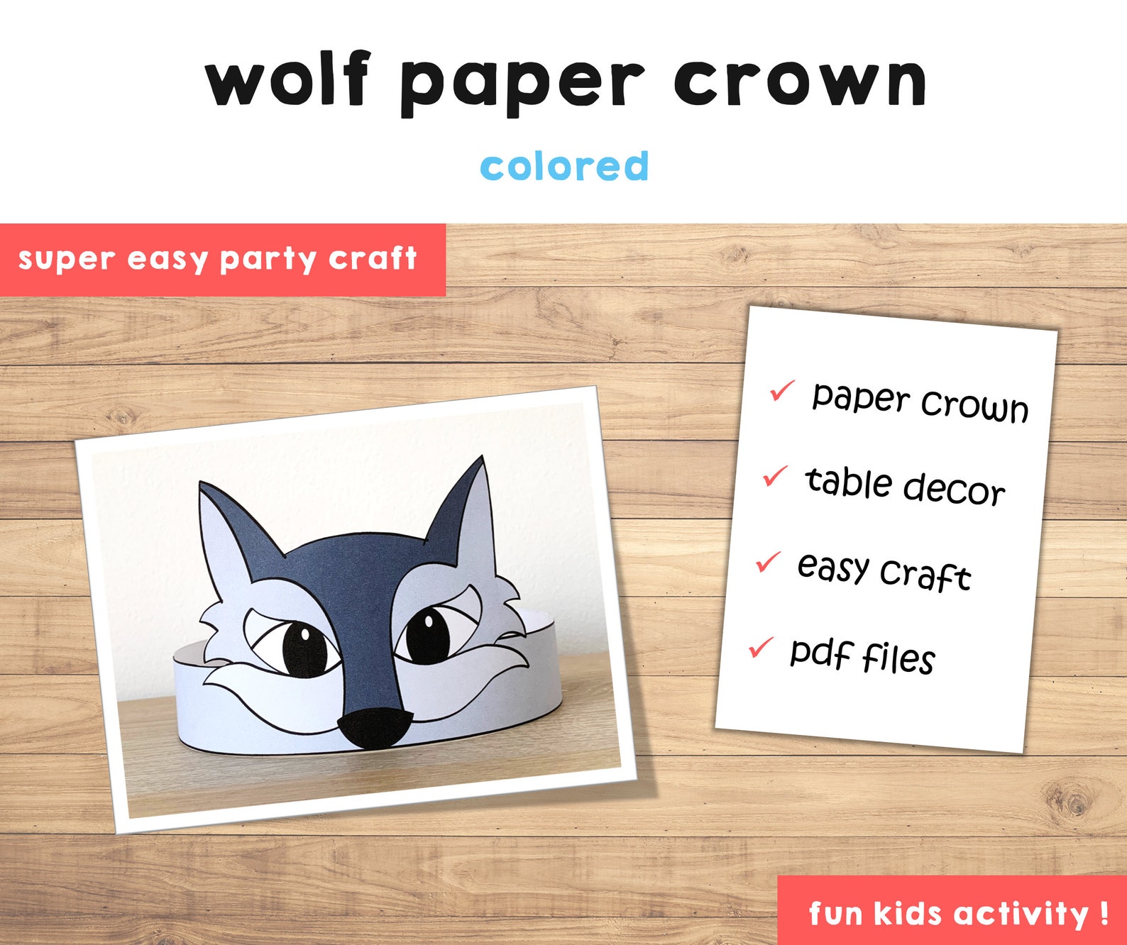 Wolf Paper Crown Party Printable Kids Craft Woodland Birthday Gift ...