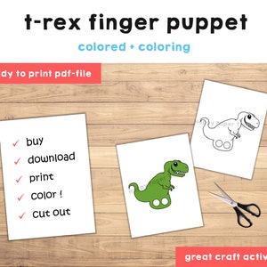 Dinosaur T-rex Paper Craft Printable Finger Puppet Kids Craft Dinosaur ...