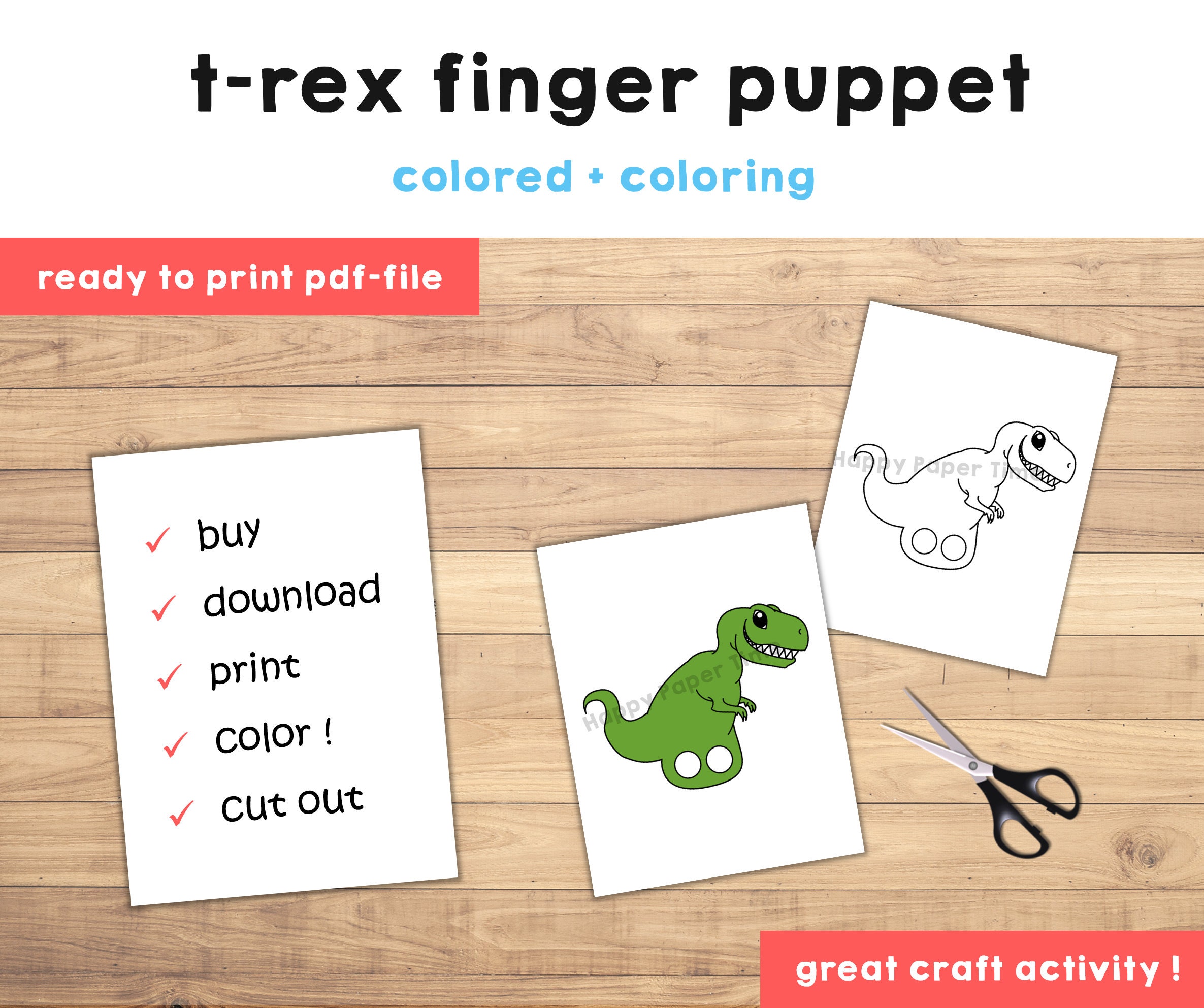 Dinosaur T-rex Paper Craft Printable Finger Puppet Kids Craft - Etsy