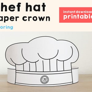 Chef Hat Cook Paper Crown Restaurant Party Coloring Printable - Etsy