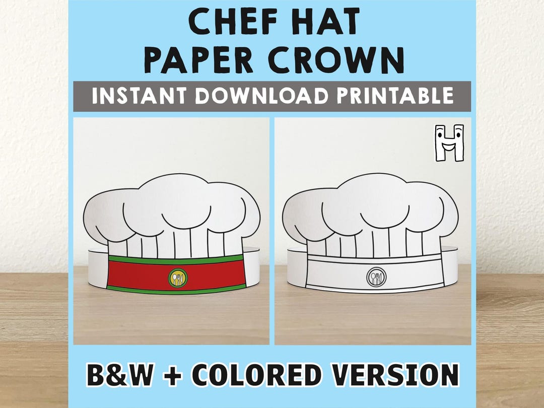 Chef Hat Cook Paper Crown Restaurant Party Coloring Printable Kids ...