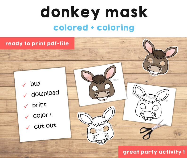 Donkey Mask Template Costume Kids Diy Farm Animal Party Fun - Etsy