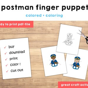 Postman Paper Craft Printable Community Helper Finger Puppet Kids ...