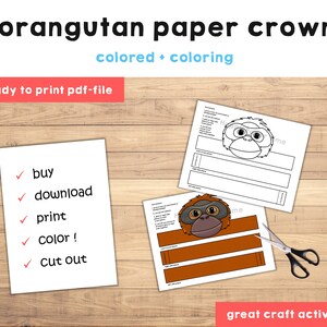 Orangutan Paper Crown Party Coloring Printable Kids Craft Jungle ...