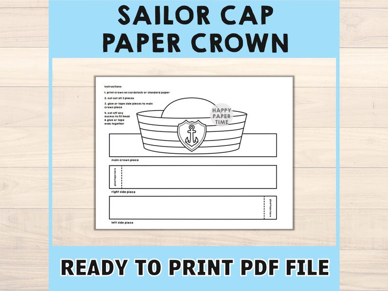 Sailor Hat Cap Paper Crown Party Coloring Printable Kids Craft Sea ...