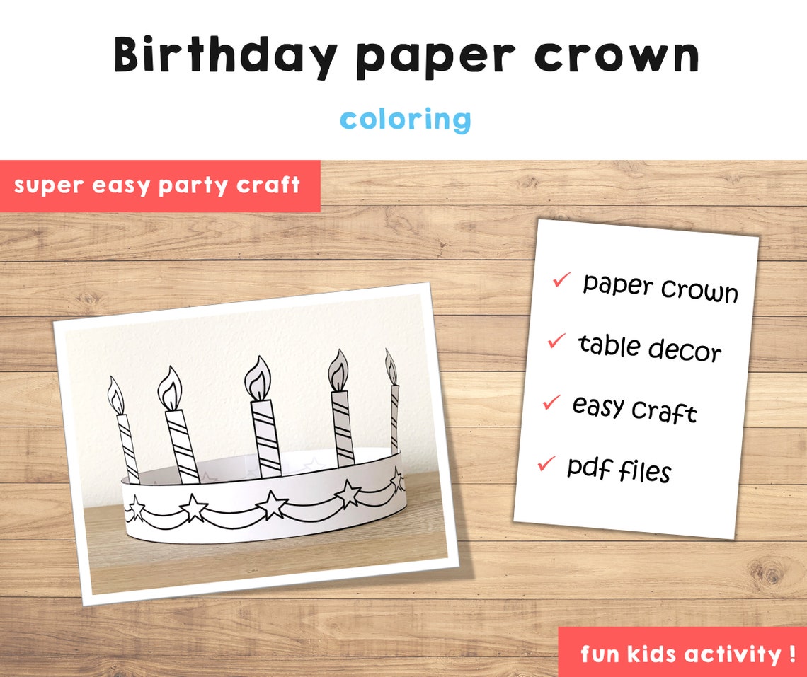 Birthday Paper Crown Party Activity Printable Kids Coloring Craft Cake ...