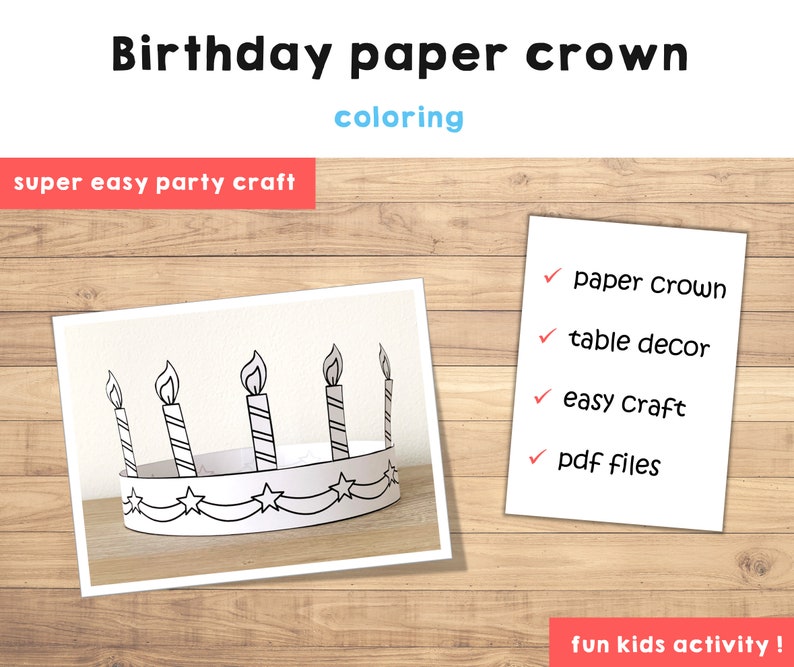 Birthday Paper Crown Party Activity Printable Kids Coloring - Etsy