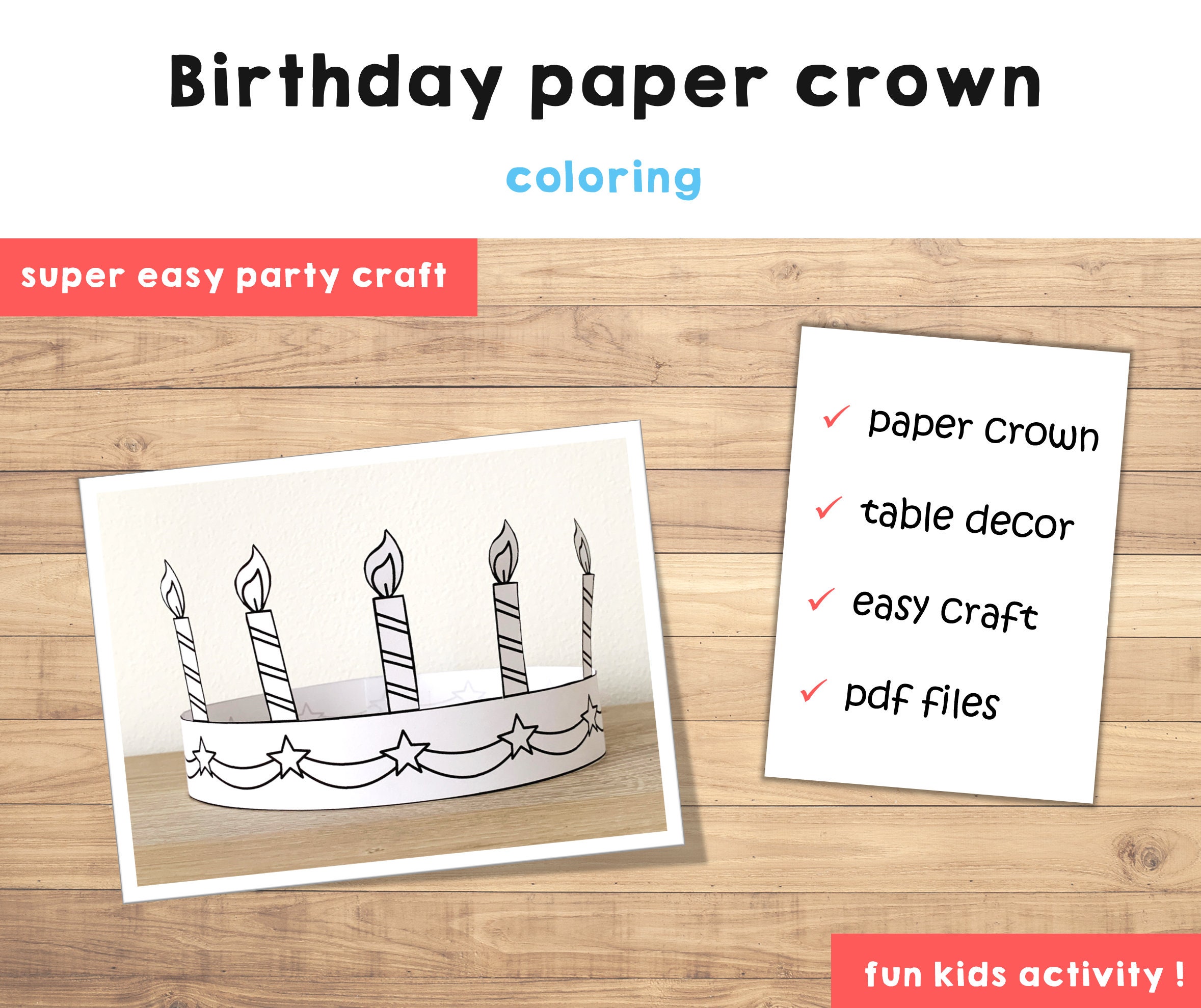 Birthday Paper Crown Party Activity Printable Kids Coloring - Etsy