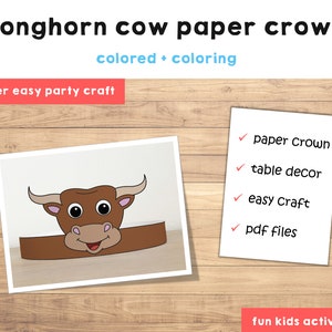 Cow Longhorn Paper Crown Headband Party Coloring Printable Kids Craft ...