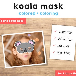 Koala Mask Printable, Koala Costume, Koala Birthday Theme Australian ...