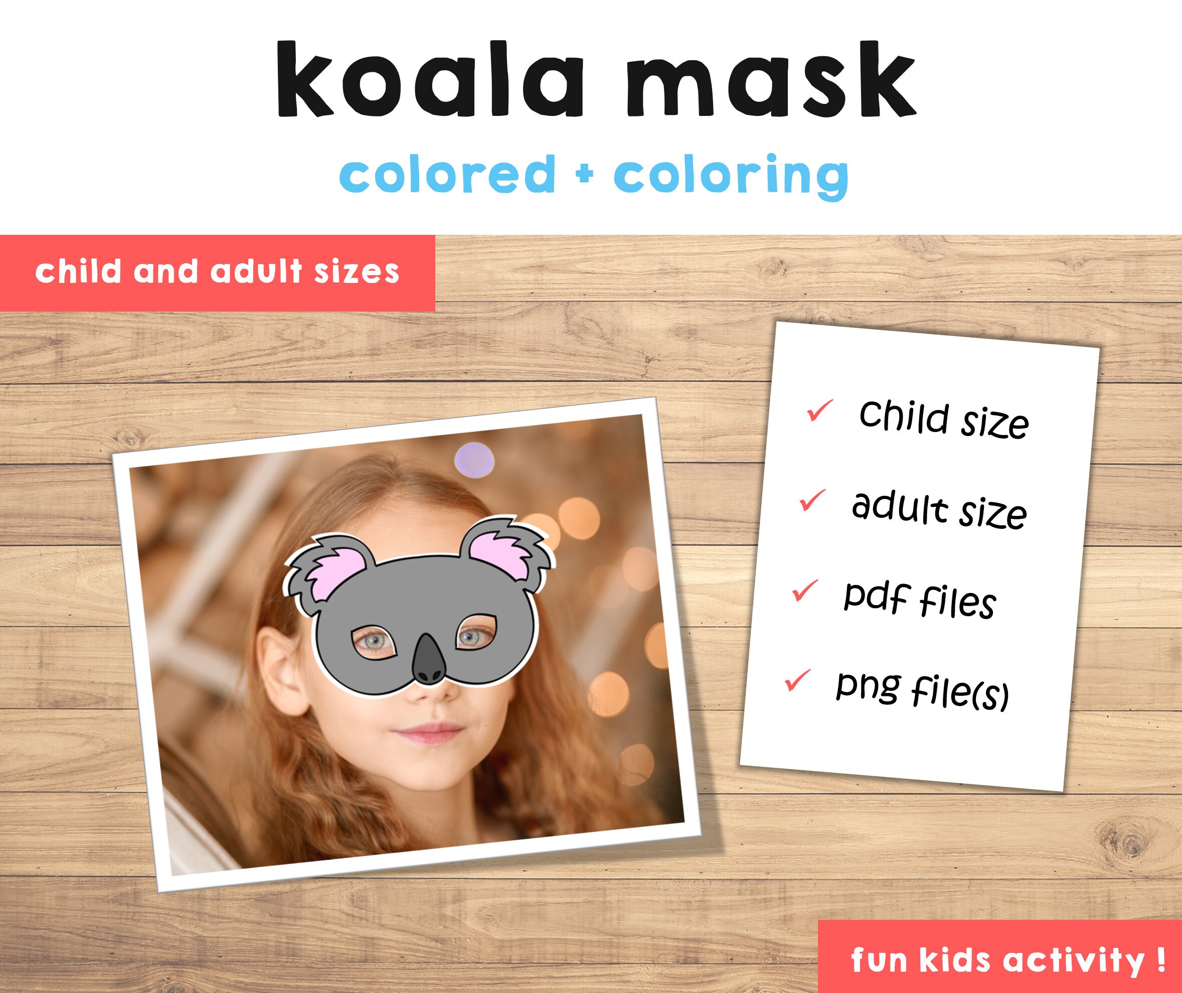 Koala Mask Printable Koala Costume Koala Birthday Theme - Etsy