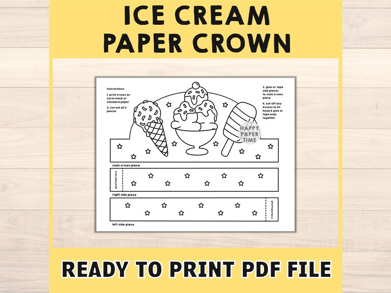 Ice Cream Paper Crown Summer Spring Printable Kids Craft Headband ...