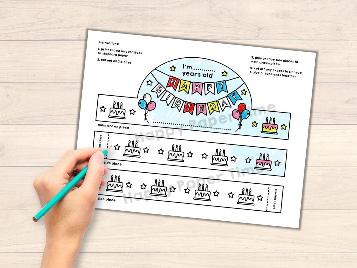 Happy Birthday Paper Crown Party Activity Printable Kids - Etsy