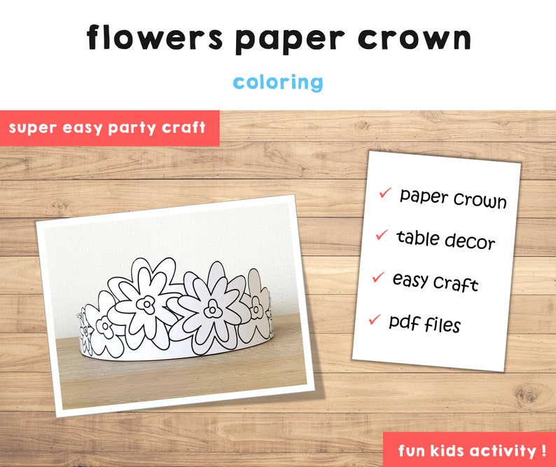 Flower Paper Crown Party Coloring Printable Kids Craft Spring - Etsy