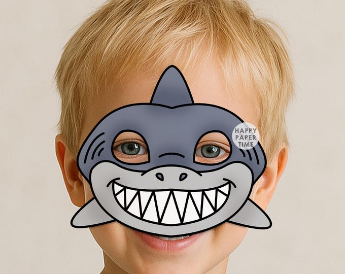 Shark Printable Mask Halloween Costume Kid Adult Fish Pool Party Beach ...