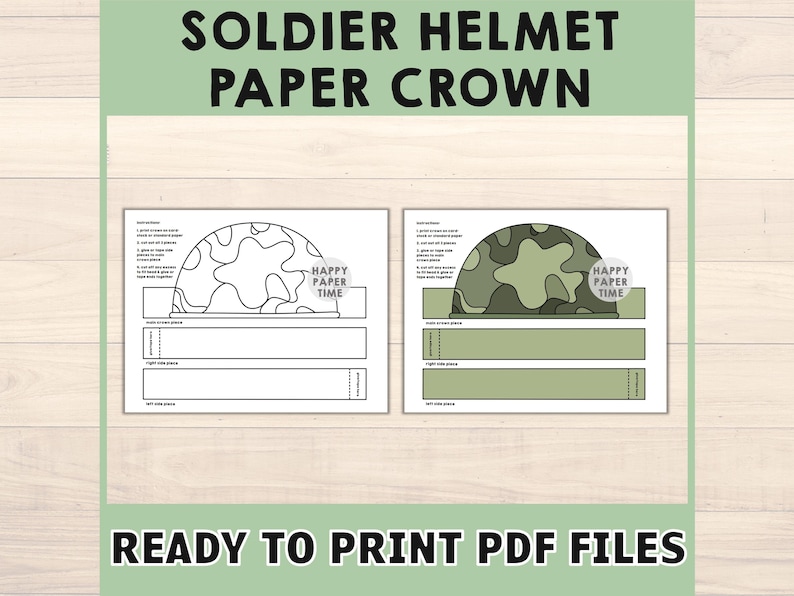 Soldier Helmet Paper Crown Headband Military Army Veteran Day Coloring ...