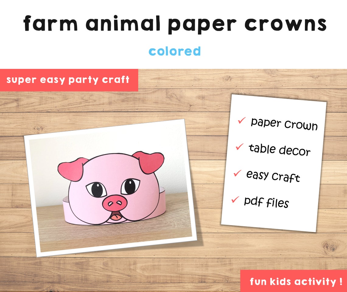 Farm Animals Paper Crowns Pig Pony Cow Rabbit Sheep Chicken - Etsy