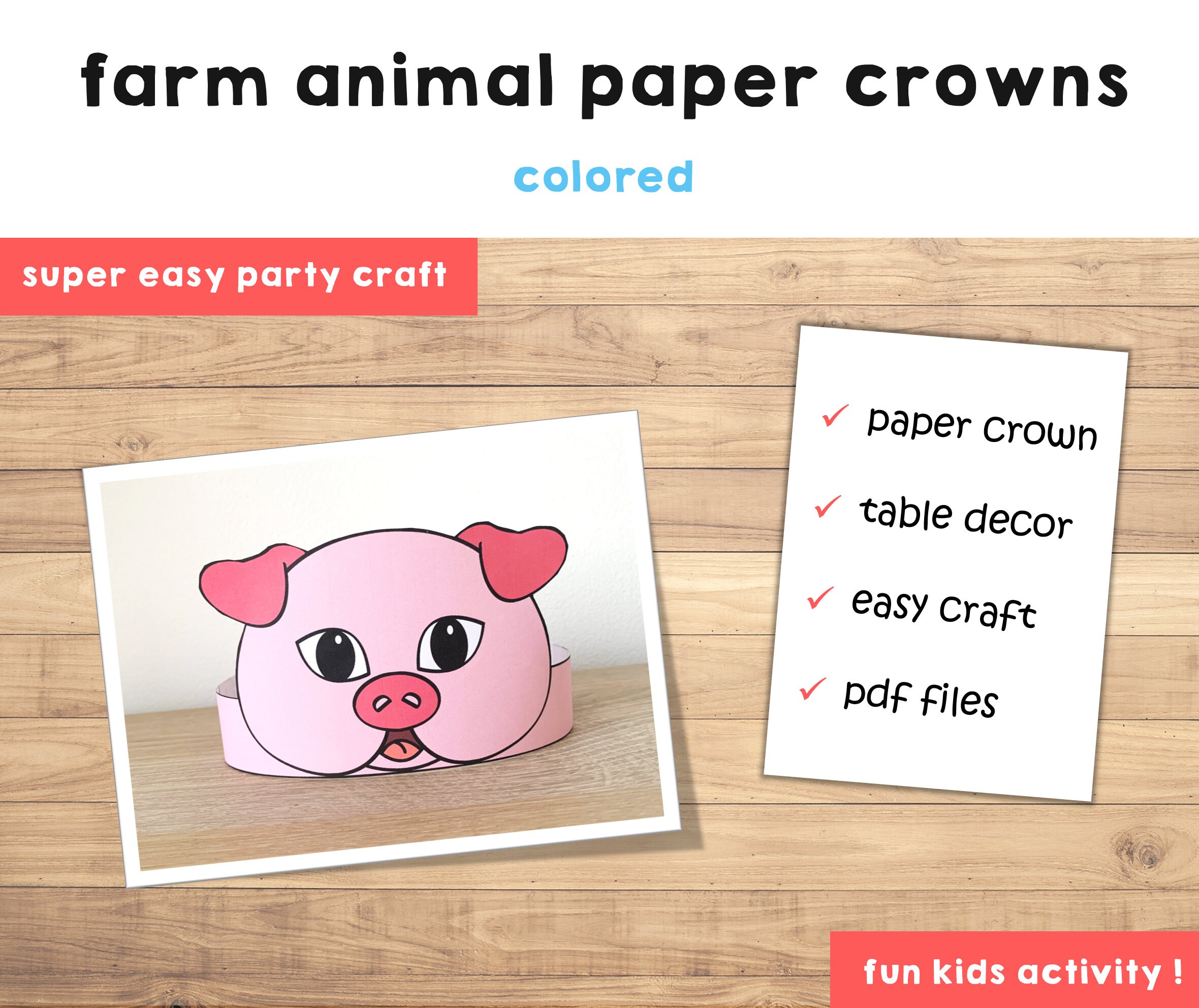 Farm Animals Paper Crowns Pig Pony Cow Rabbit Sheep Chicken - Etsy
