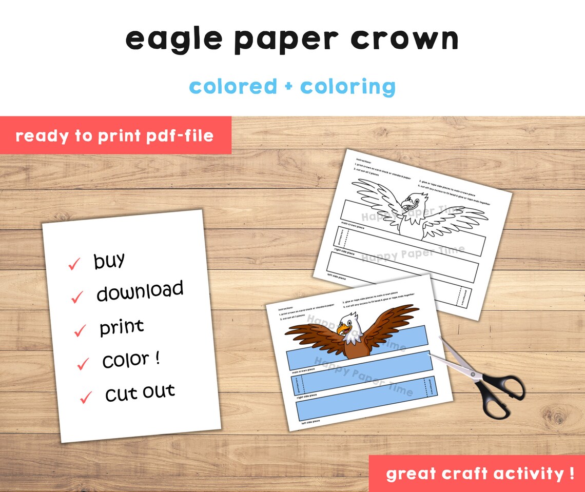 Eagle Paper Crown Party Activity Printable Kids Coloring Craft - Etsy