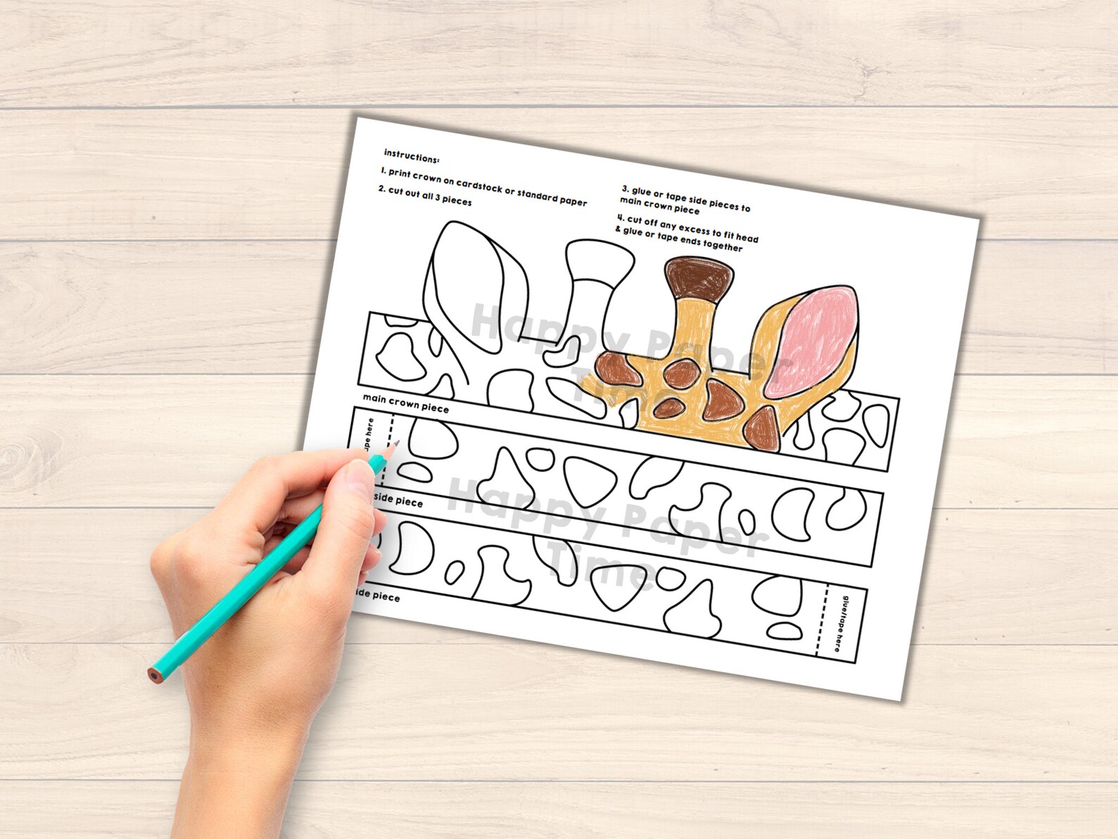 Giraffe Ears Paper Crown Party Coloring Printable Kids Craft | Etsy
