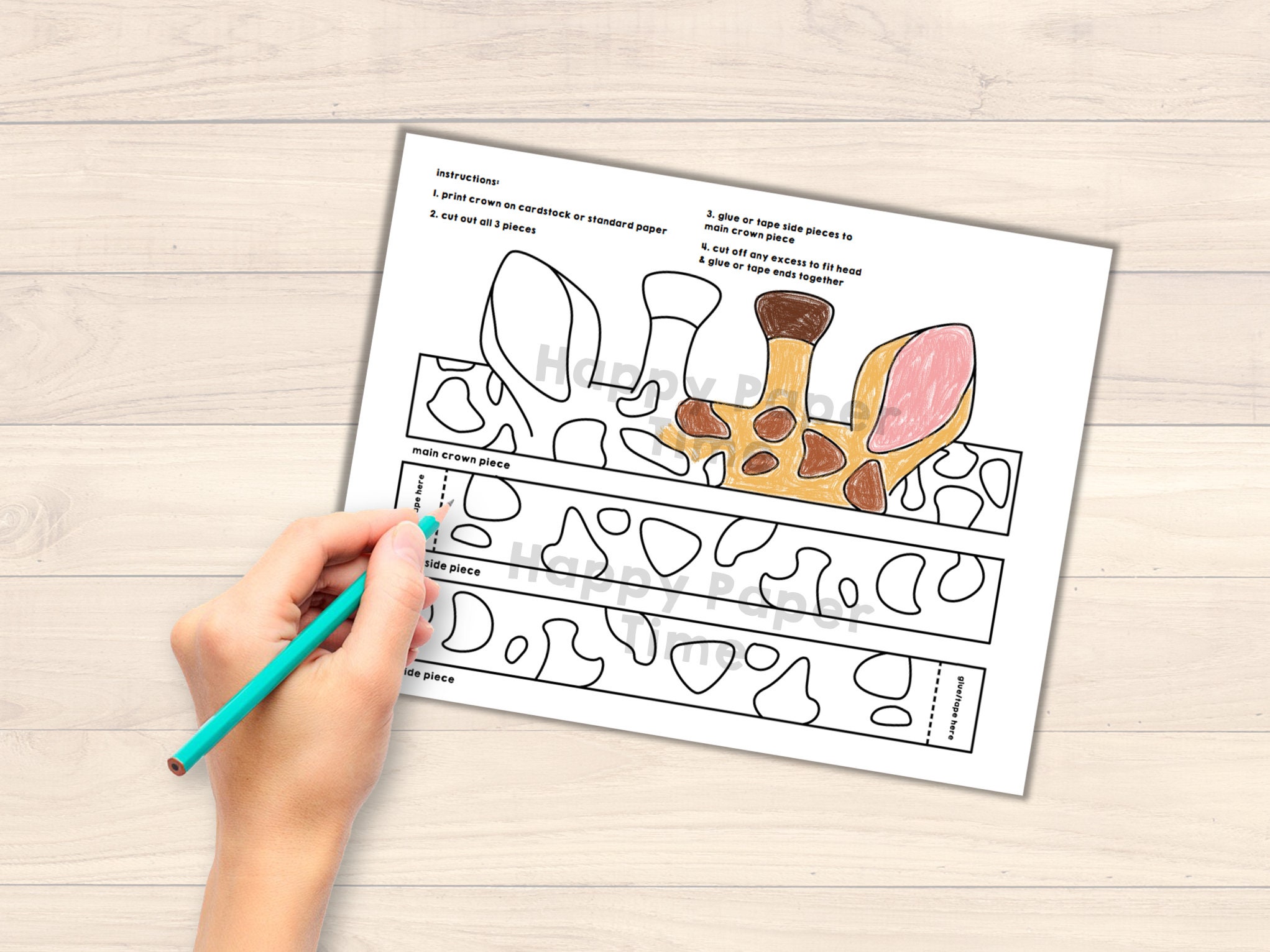 Giraffe Ears Paper Crown Party Coloring Printable Kids Craft - Etsy