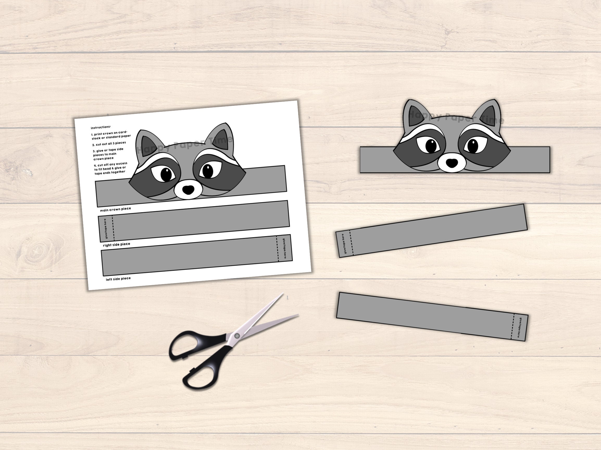 Raccoon Paper Crown Activity Printable Kids Craft Woodland - Etsy