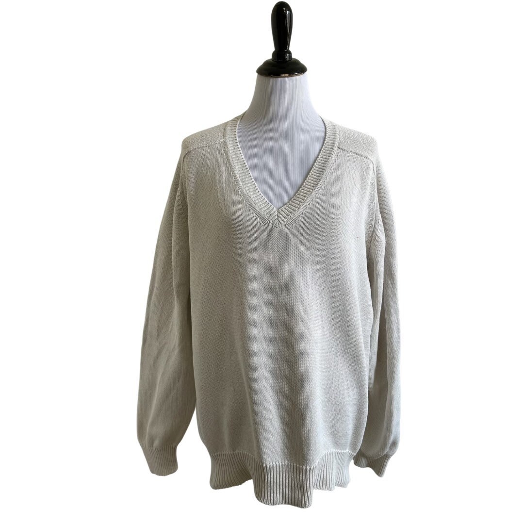 Cotton White Oversized V-neck Sweater, Lands End - Etsy