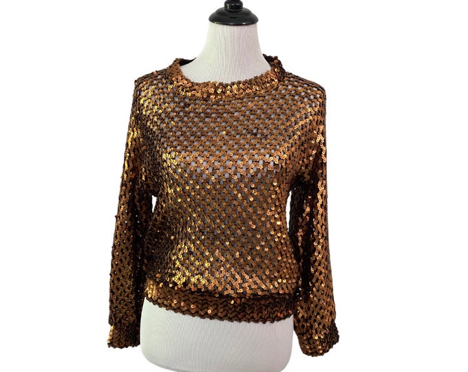 1970s Copper Sequin Open Weave Sweater - Etsy
