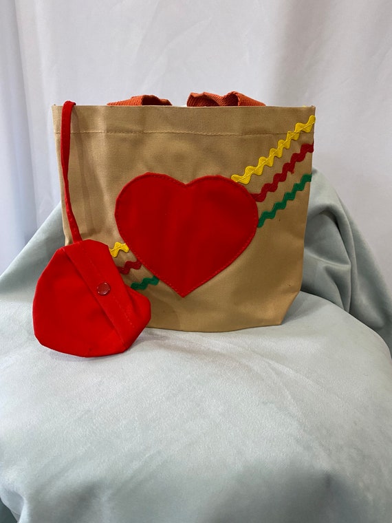 1980s Heart and Rainbow Rickrack Mini Tote Bag | Etsy