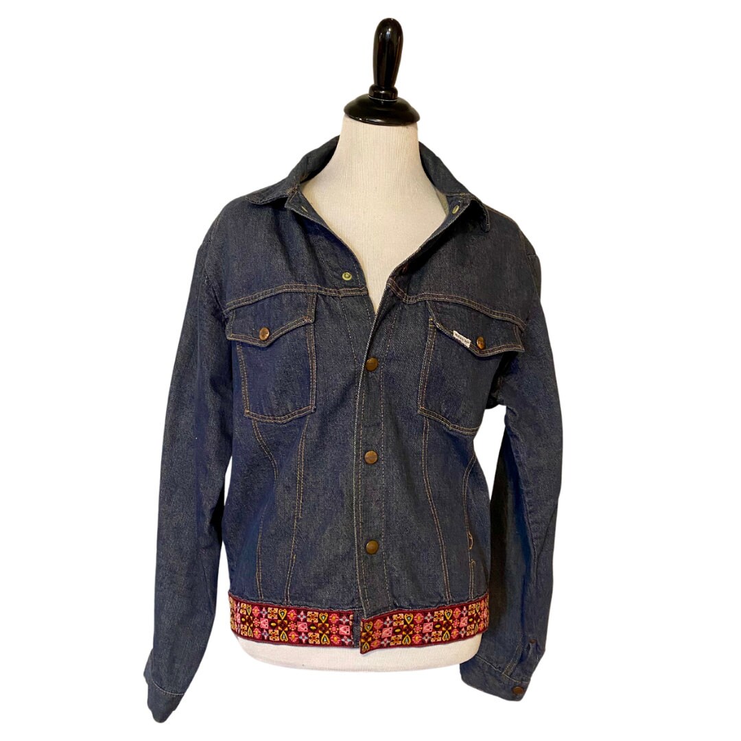 70s Roebuck Embroidered Snap Denim Jacket - Etsy