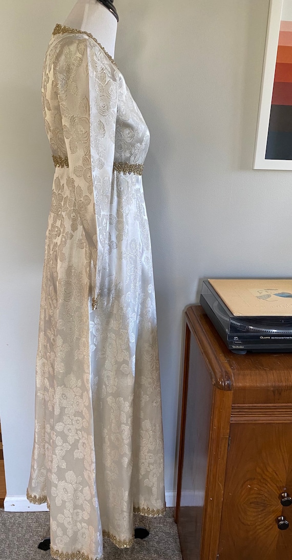 1960s Brocade Bead Trim Empire Waist Formal Maxi Dress - Gem