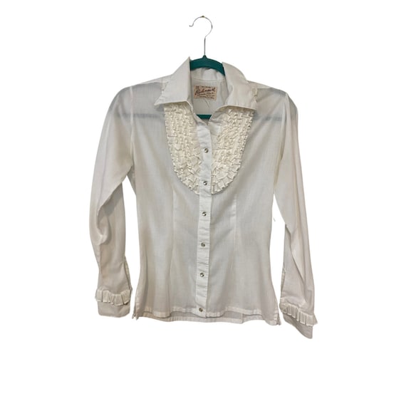 70s Rockmount Ranch Wear Ruffle Front Blouse - Gem