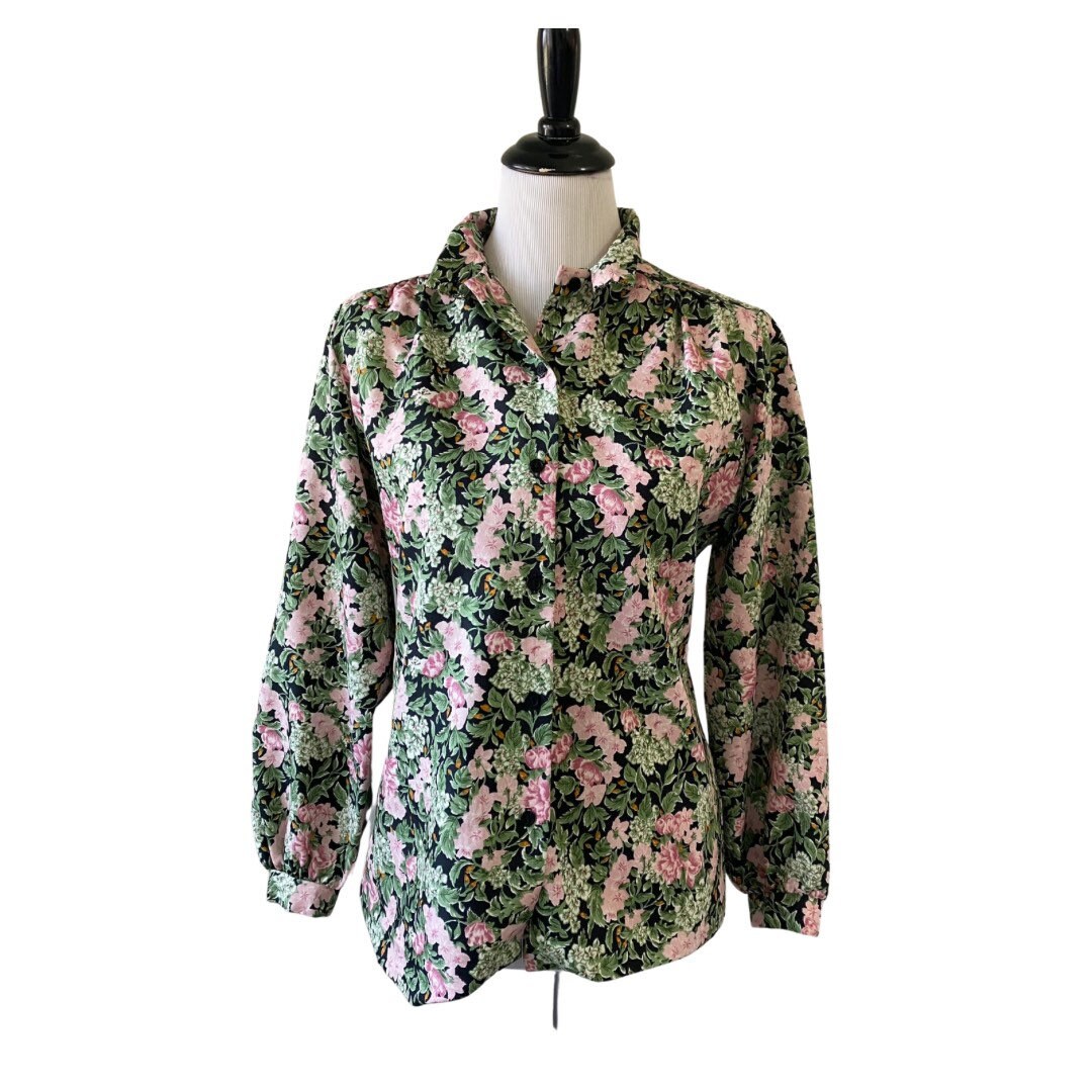 70s Dark Floral Laura Mae Blouse - Etsy