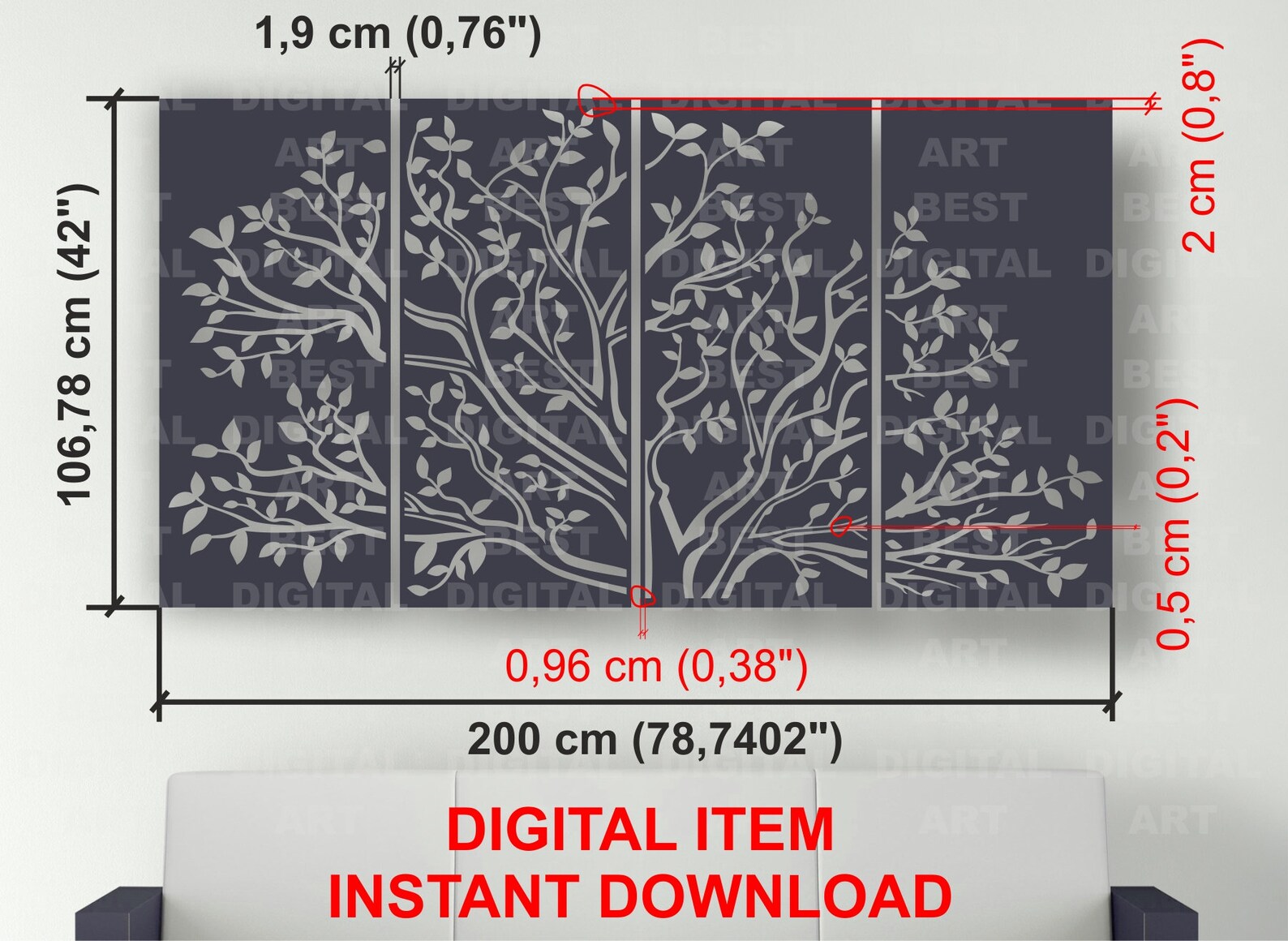 Large Tree of Life 4 Panels Wall Art Vector Model DXF Svg EPS Ai ...