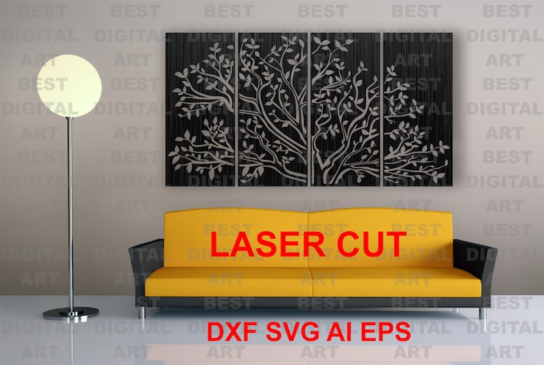 Large Tree of Life 4 Panels Wall Art Vector Model DXF Svg EPS Ai ...