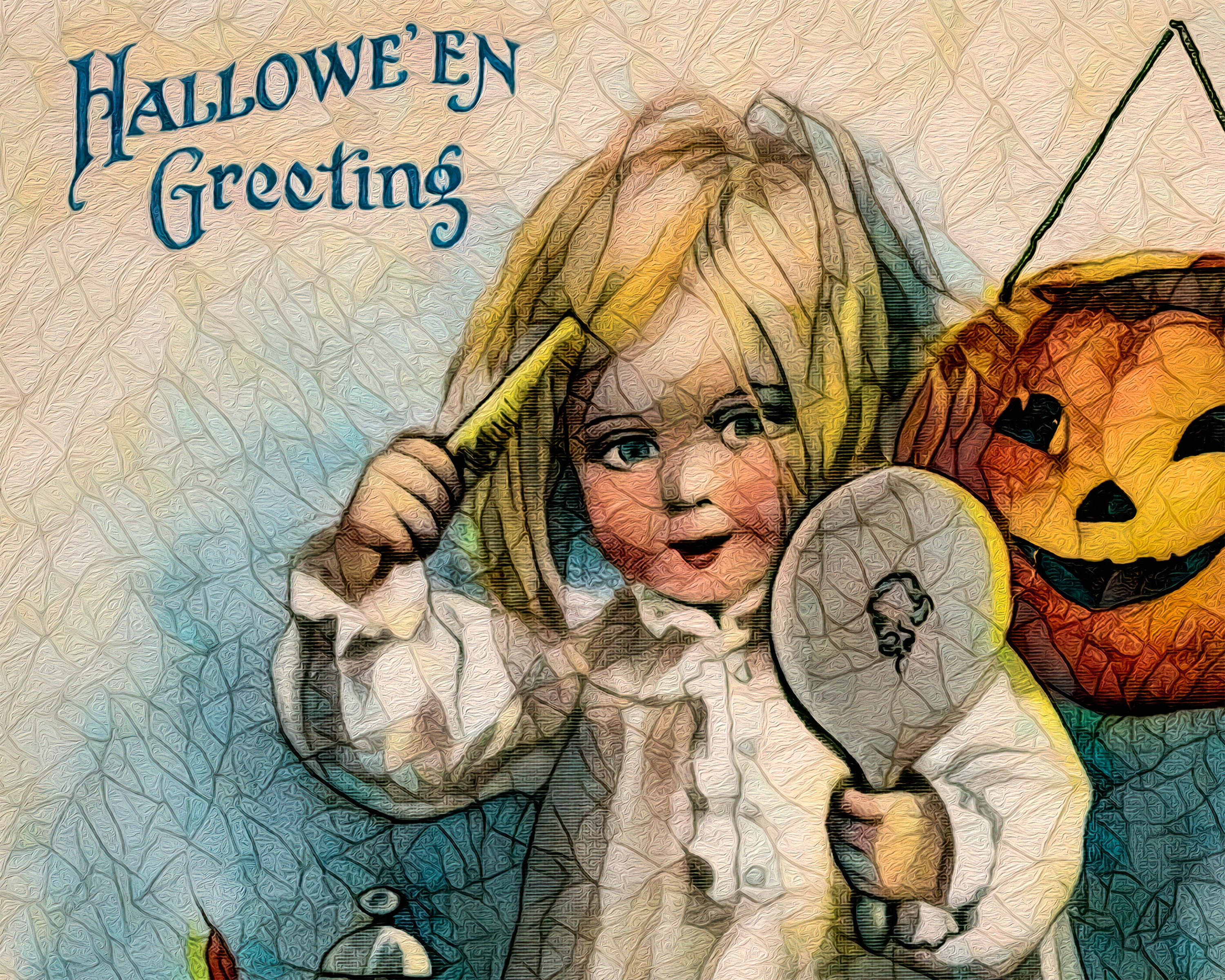 Printable Vintage Halloween Greeting Poster, Kids Pumpkin Greeting ...