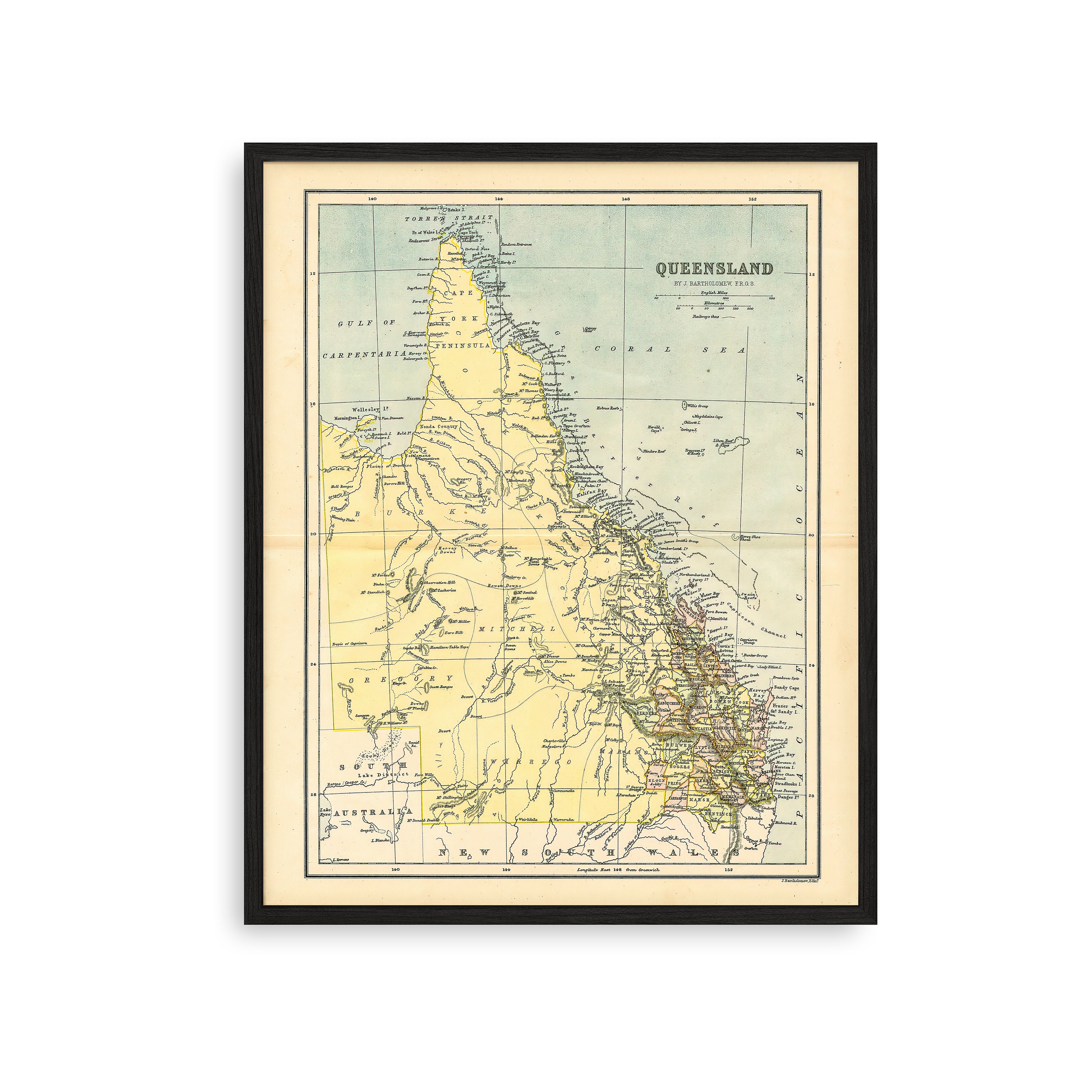 Printable Queensland Australia Vintage Map, 1876 Map of Queensland ...