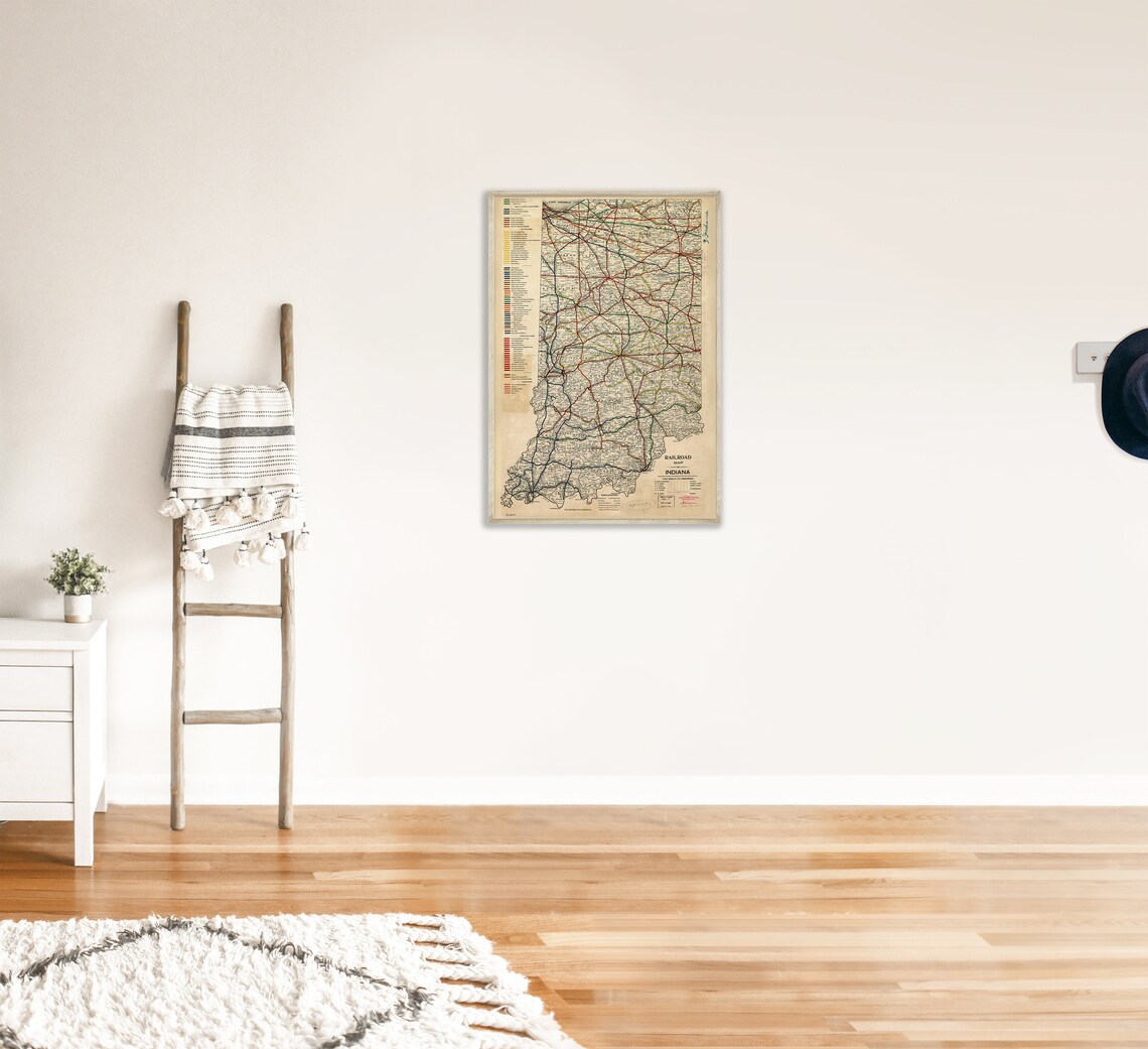 Printable Vintage Indiana Railroad Map, Vintage 1896 Map of Indiana ...