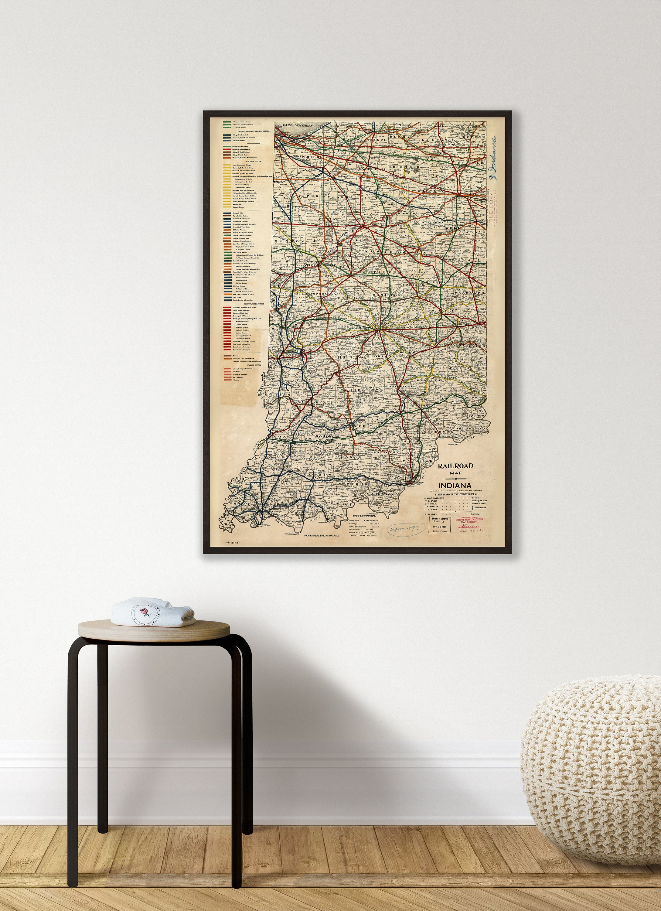 Printable Vintage Indiana Railroad Map, Vintage 1896 Map of Indiana ...