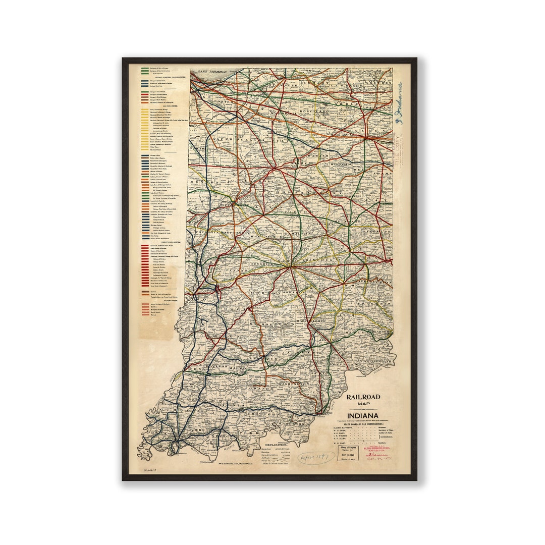 Printable Vintage Indiana Railroad Map, Vintage 1896 Map of Indiana ...