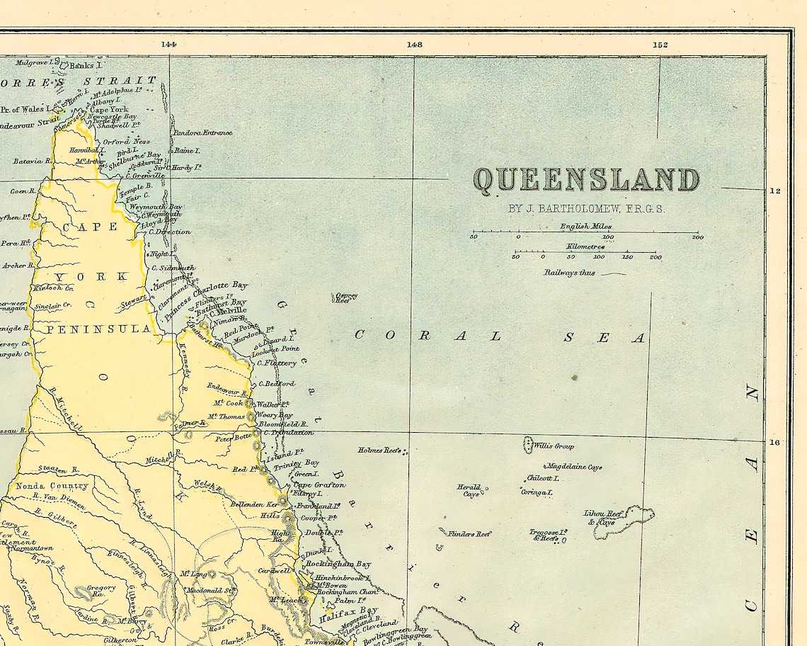 Printable Queensland Australia Vintage Map, 1876 Map of Queensland ...