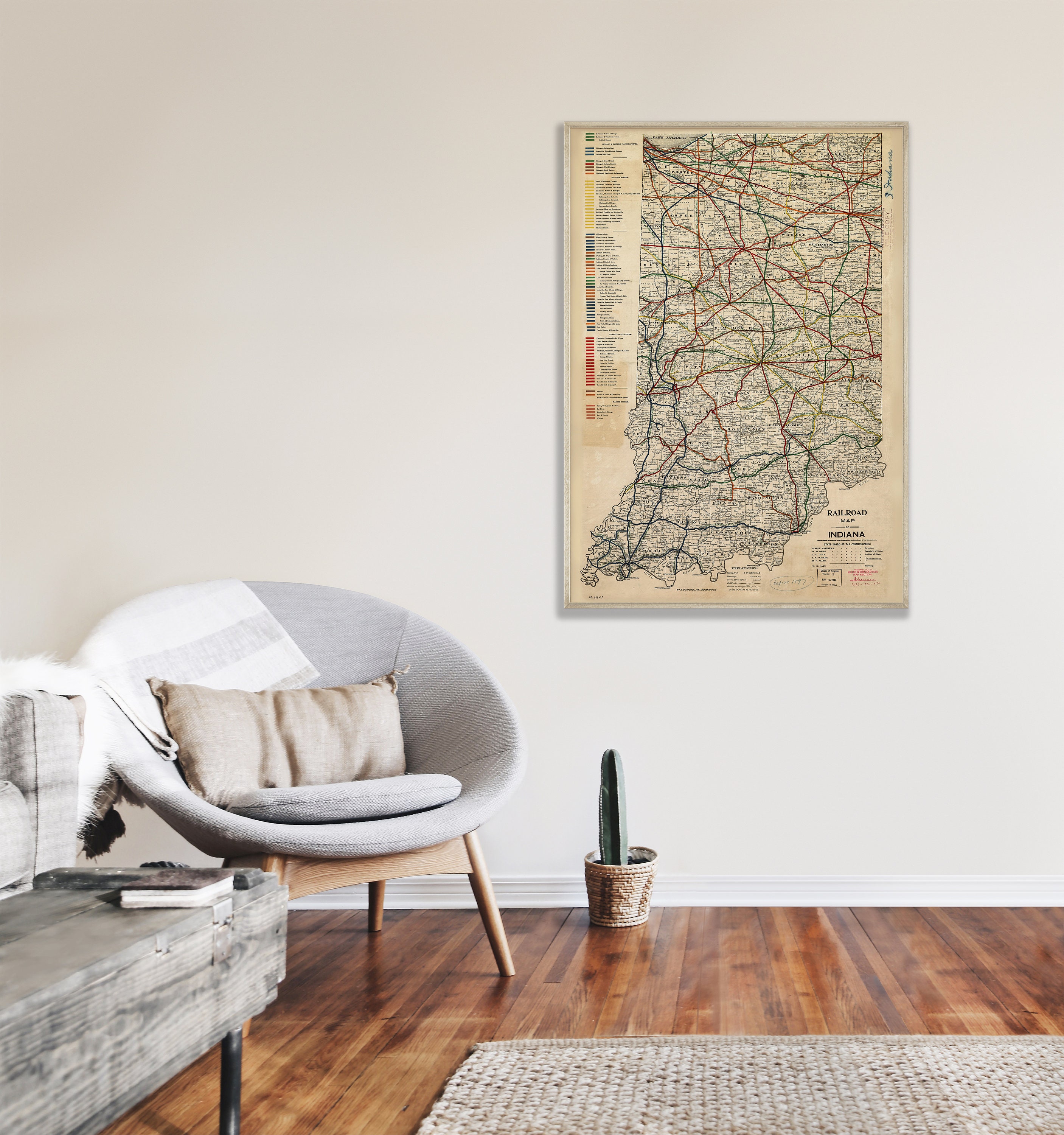 Printable Vintage Indiana Railroad Map, Vintage 1896 Map of Indiana ...