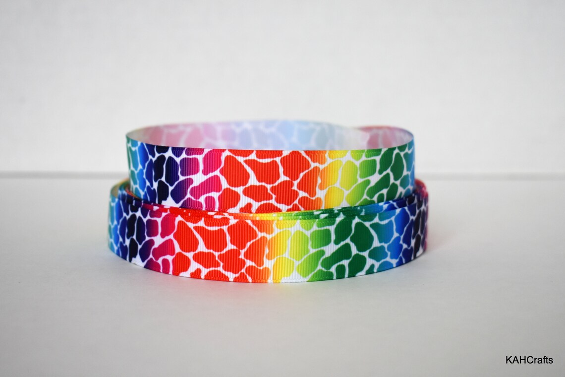 Rainbow Color Giraffe Grosgrain Ribbon You Choose Width - Etsy