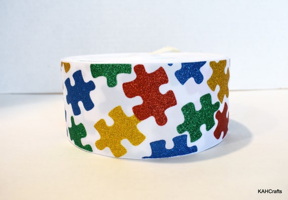Glitter Puzzle Pieces 3 Grosgrain Ribbon | Etsy