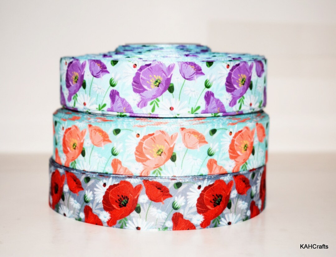 Poppy Flowers 1" Satin Ribbon You Choose - Etsy