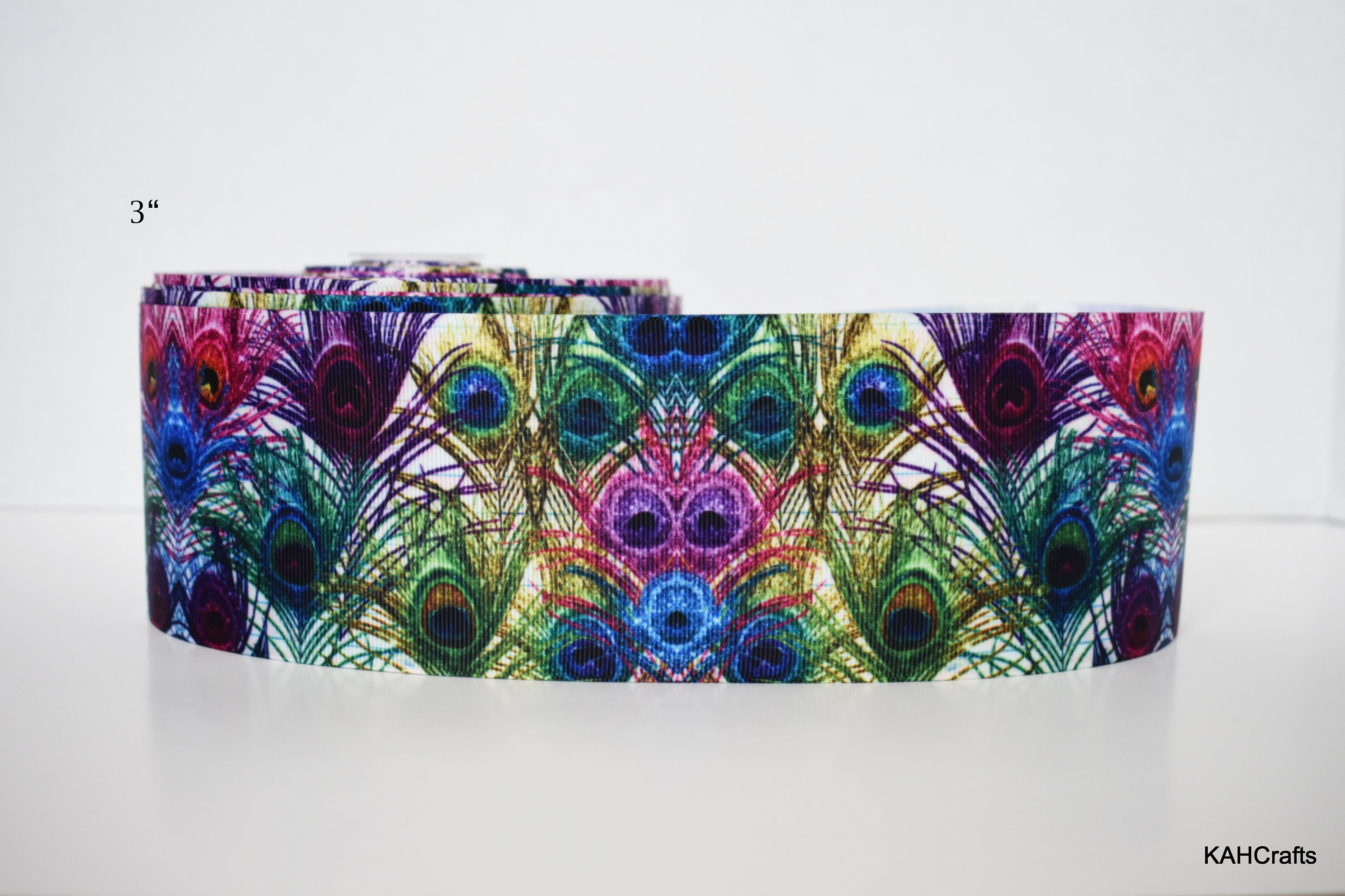 Peacock Feather Rainbow Grosgrain Ribbon You Choose Width | Etsy