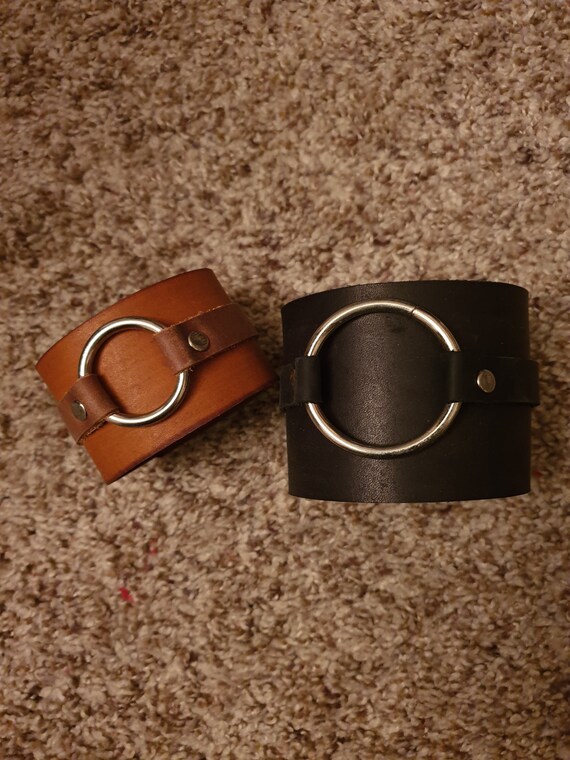 Layered Circle Ring Genuine Leather Ladies and Men s Leather Cuff
