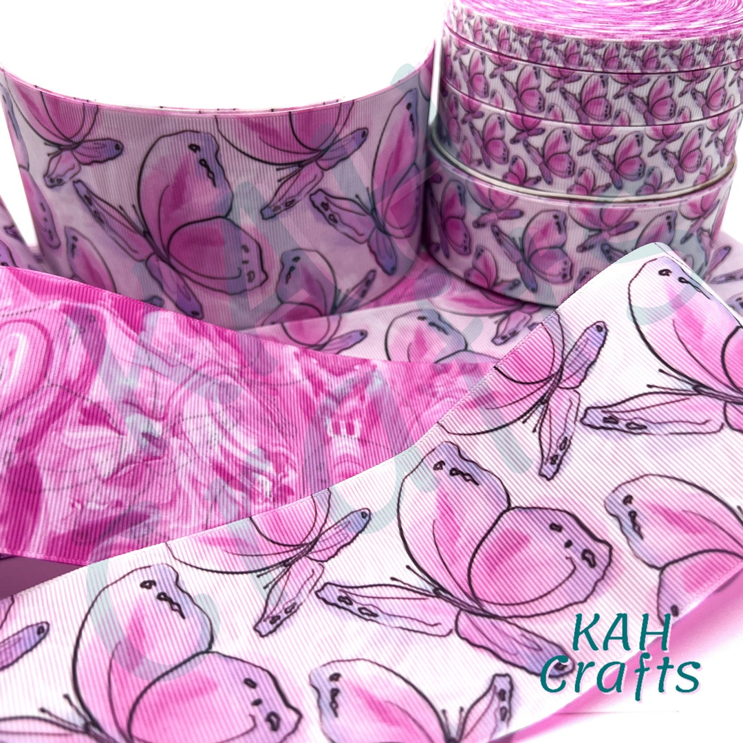 USDR Purple Butterfly Marble Single or Double Sided Grosgrain Ribbon ...