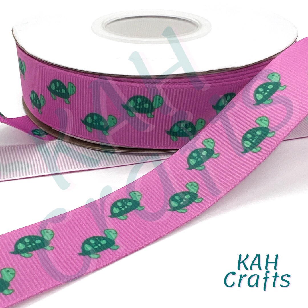 Turtle Pink and Green 7/8" Grosgrain Ribbon - Etsy